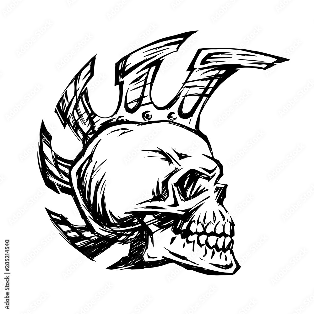 Skull mohawk drawing, tattoo print Stock Photo | Adobe Stock