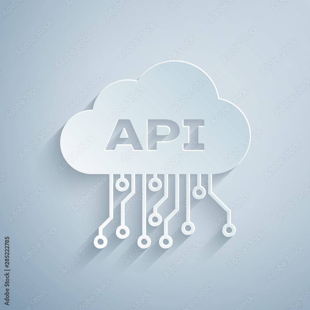 Paper cut Cloud api interface icon isolated on grey background. Application programming ...