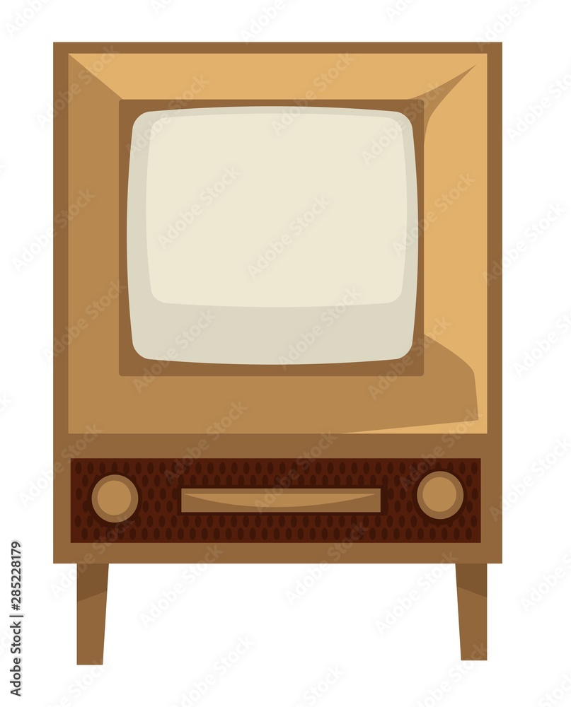 TV set of 50s, retro device in 1950s style isolated screen with wooden ...