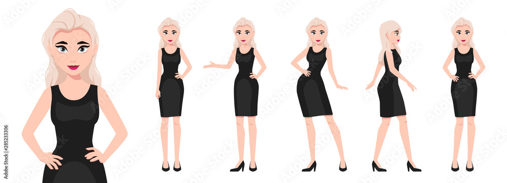 Girl character set isolated on a white background. Woman dressed in a ...