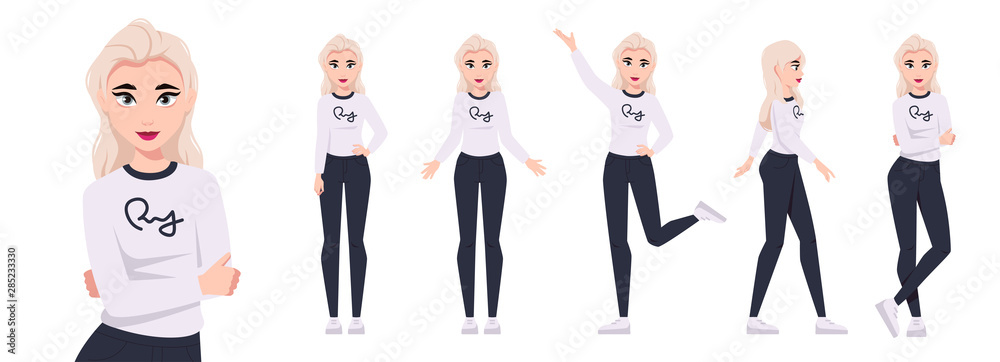 Girl character set isolated on a white background. Woman dressed in a ...