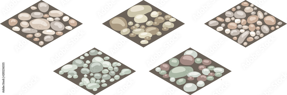 Isometric stone texture tiles. Set of stones, rocks, cobble,shingle on ...