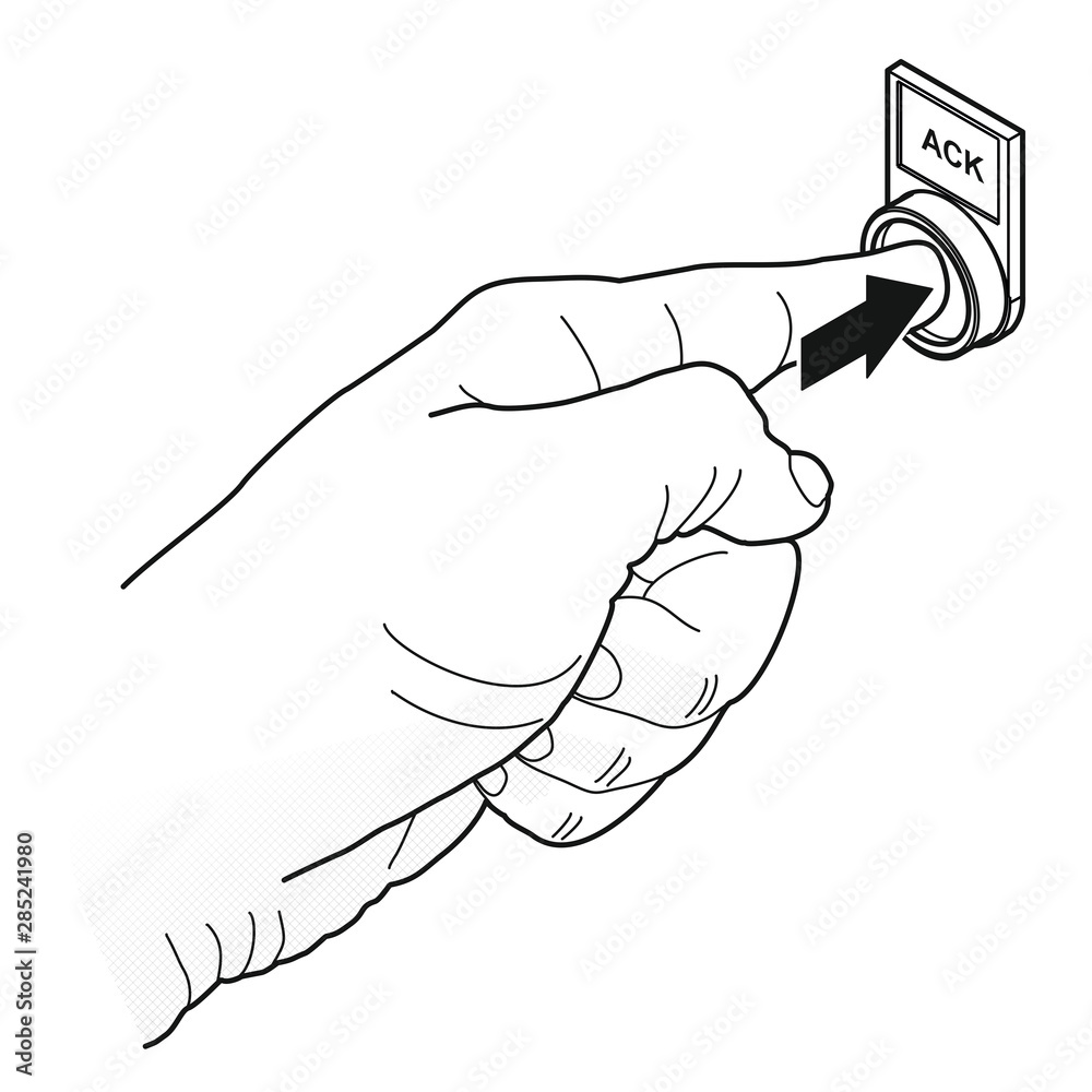Button/Ack, mit Finger betätigt [schwarz-weiß] Stock Vector | Adobe Stock