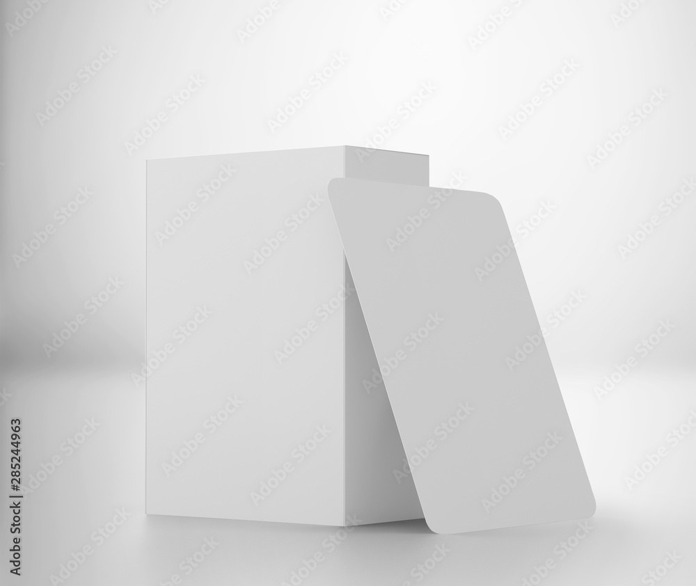 Blank Playing card box with white cards, on light gray background Stock ...