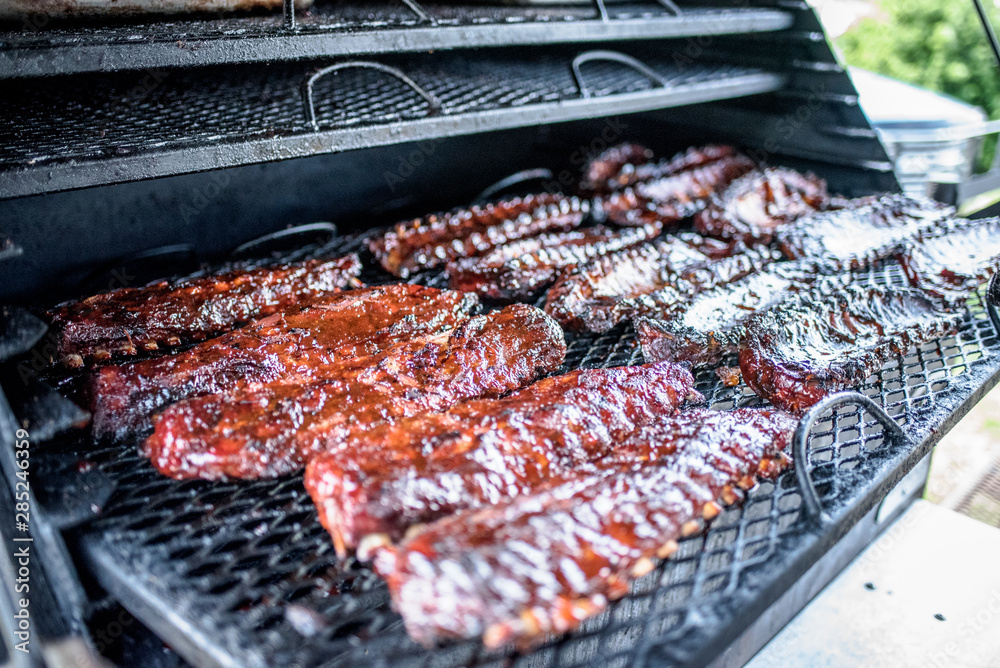 ribs on smoker Stock Photo | Adobe Stock