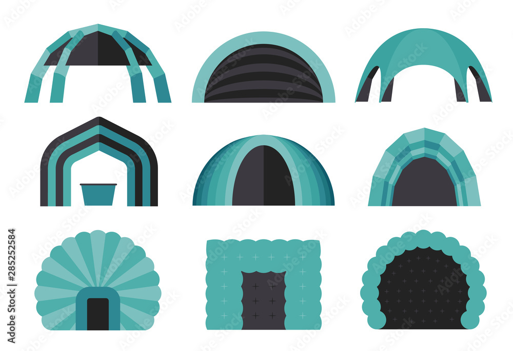 Set of various designs of inflatable tents for various purposes ...
