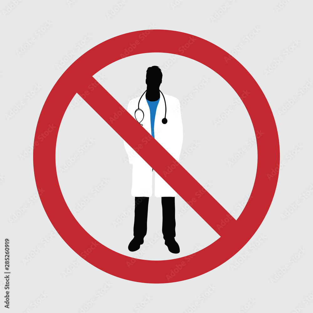 Vector silhouette no doctor mark on white background. Symbol of healthy ...