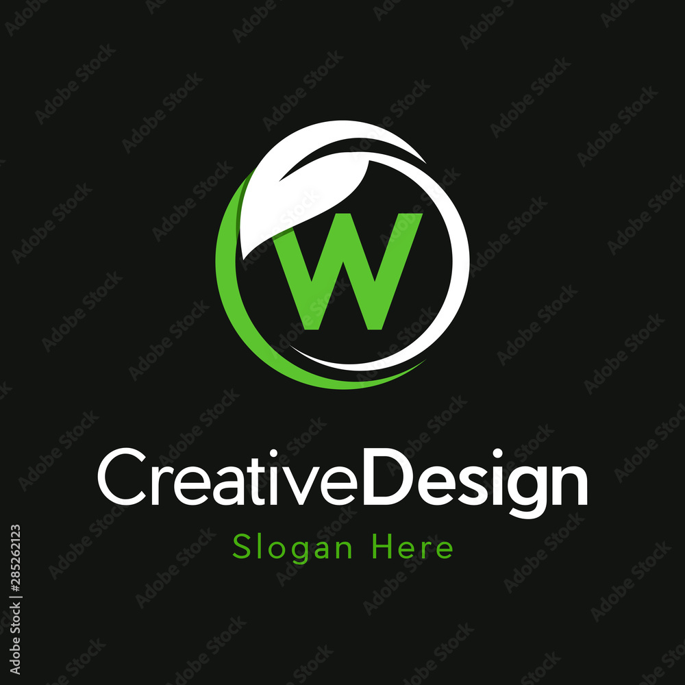 Abstract letter W logo vector design. Icon eco green and circle concept ...