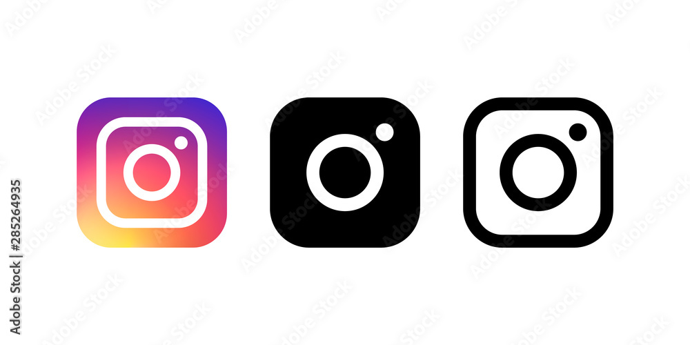 Instagram logo and icon printed on white paper in different styles ...
