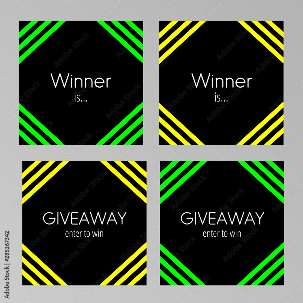 Set of modern neon banners for social media page, giveaway and winner ...