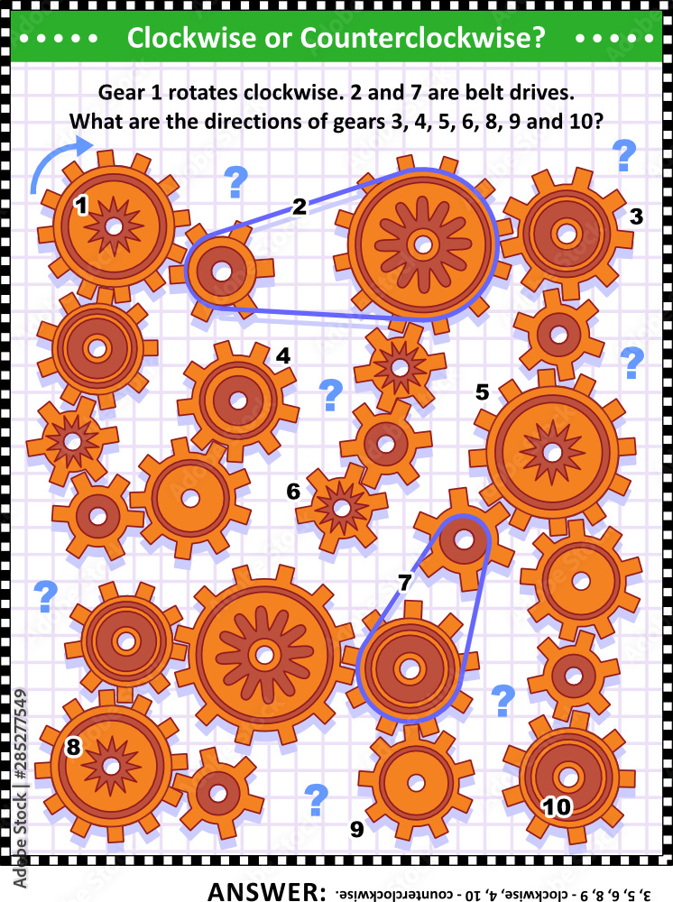 IQ and spatial skills training visual puzzle with rotating gears and ...