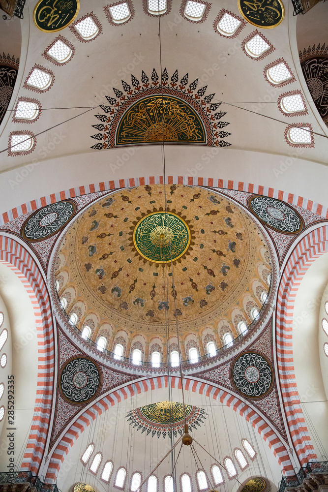 Interior of the Suleiman Mosque (Suleymaniye Camii), grand 16th-century ...