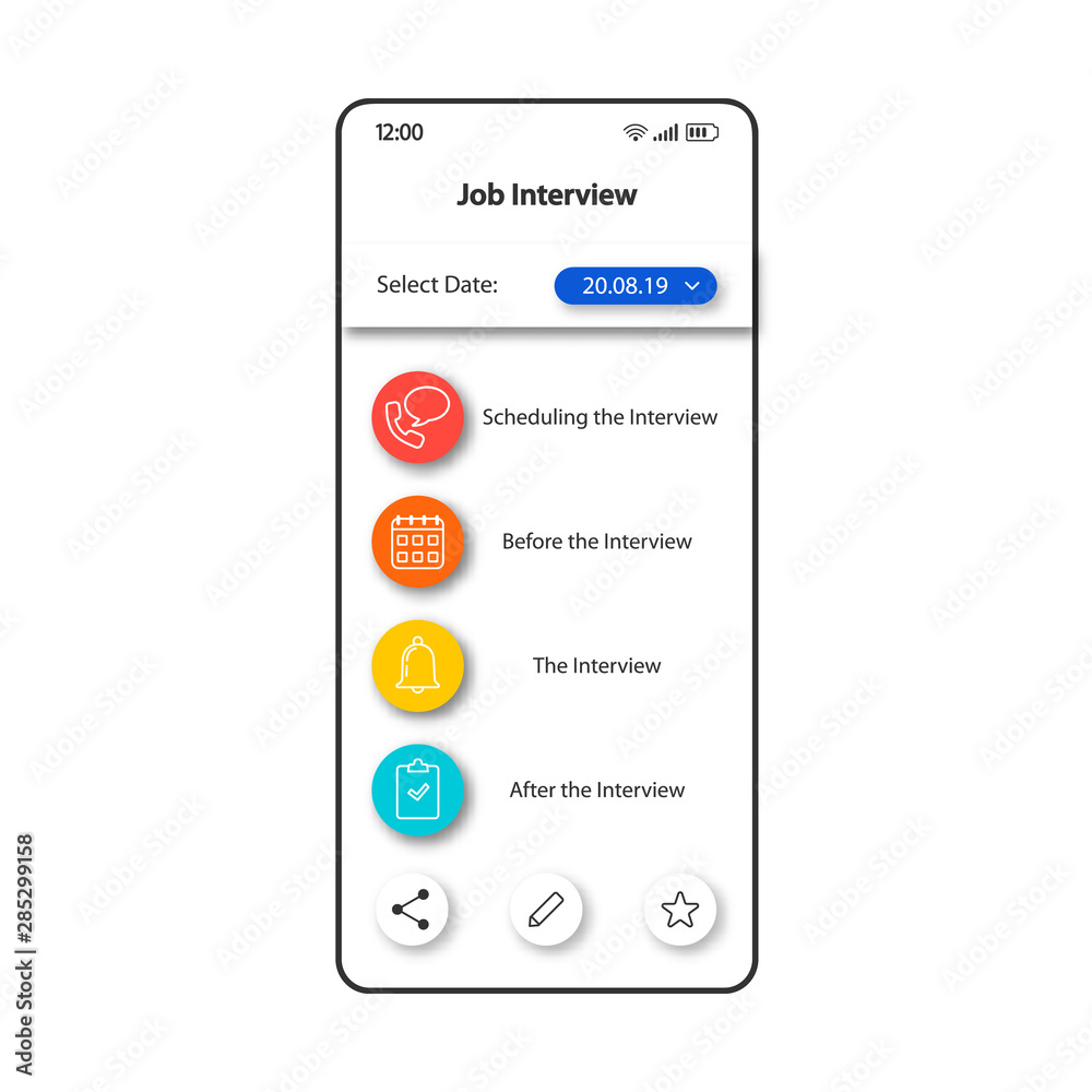 Job interview management smartphone interface vector template. Mobile ...