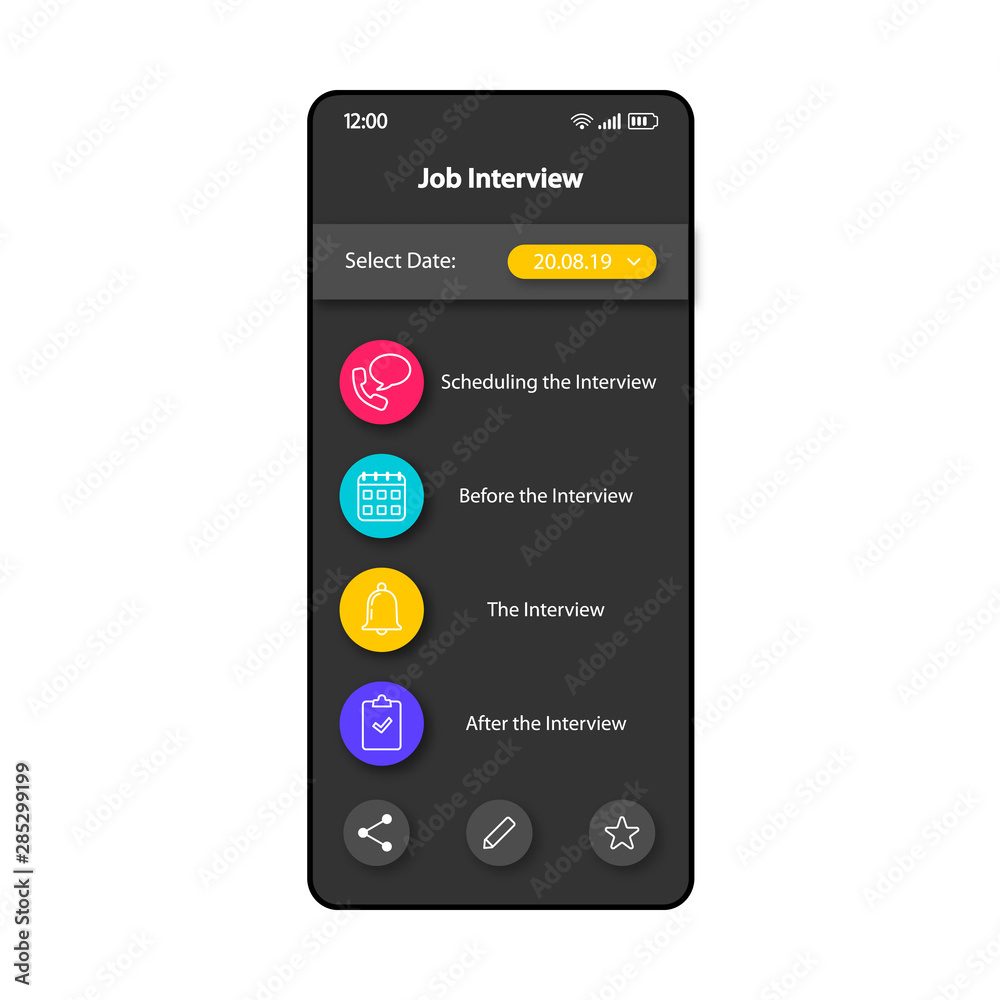 Job interview planning smartphone interface vector template. Mobile app ...