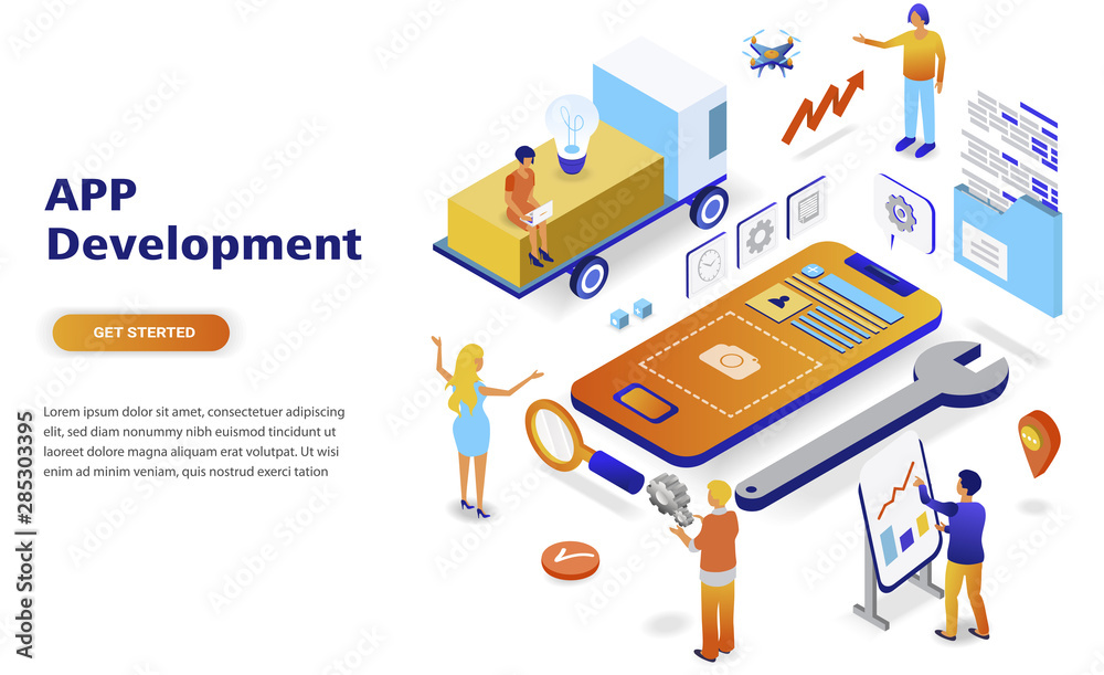 App development modern flat design isometric concept. Smartphone and ...