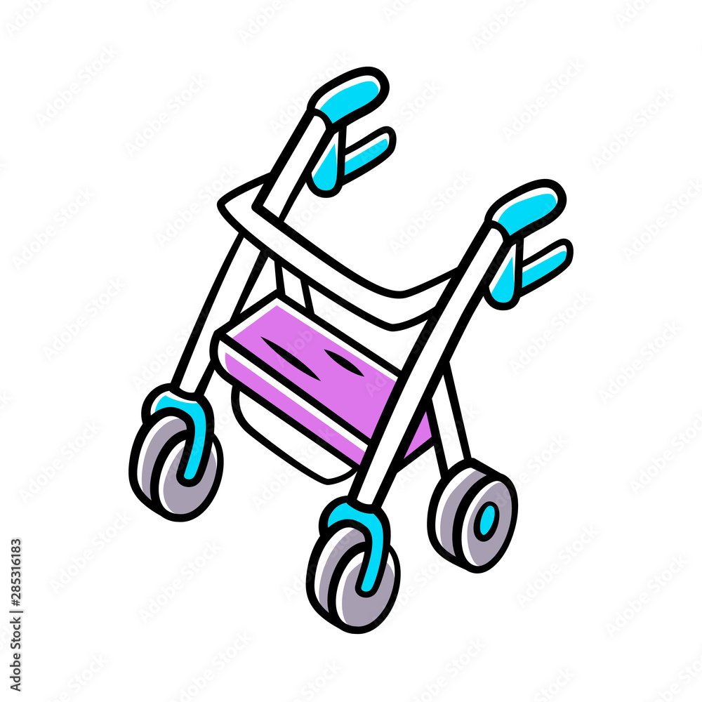 Rollator walker color icon. Mobility aid device for physically disabled ...