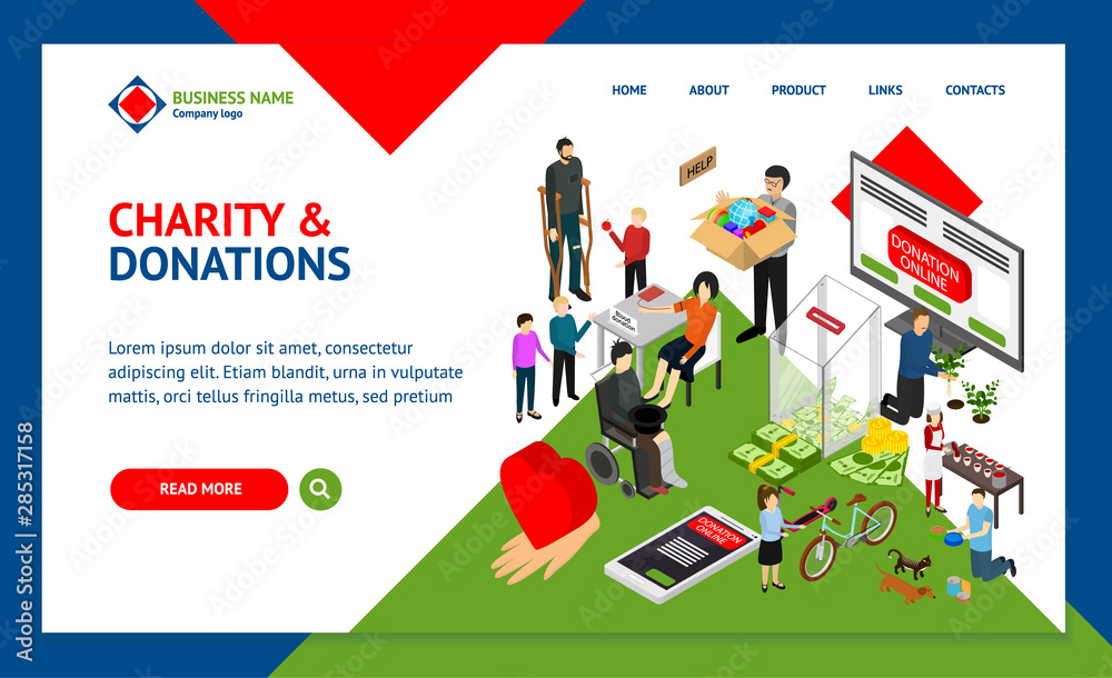 Charity Donation Funding Landing Web Page Template 3d Isometric View ...