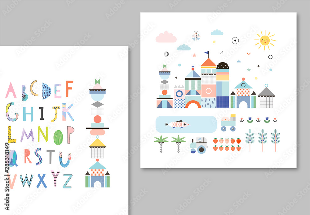 Illustrative Children's Posters Layouts Stock Template | Adobe Stock