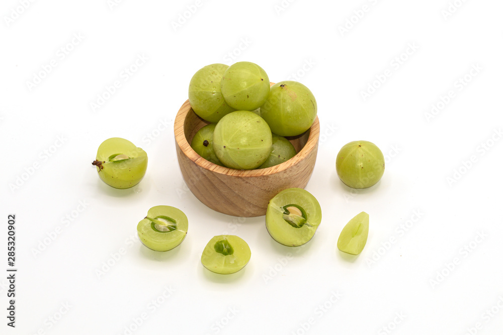 Phyllanthus emblica or Indian gooseberry fruits isolate on white ...
