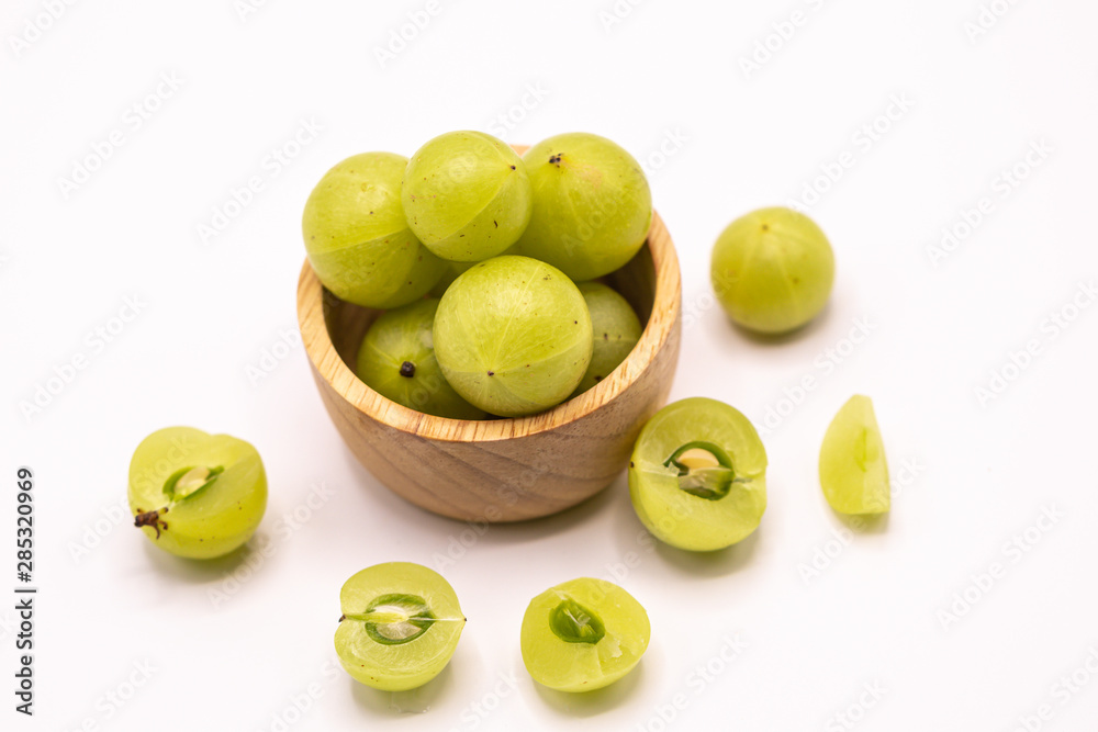 Phyllanthus emblica or Indian gooseberry fruits isolate on white ...