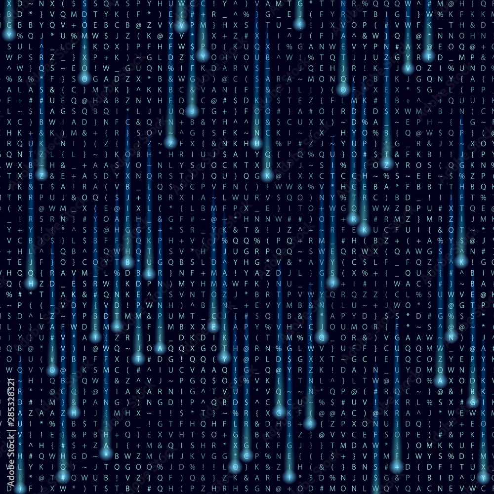 Stylized matrix background with letters, lights, and movement Stock ...