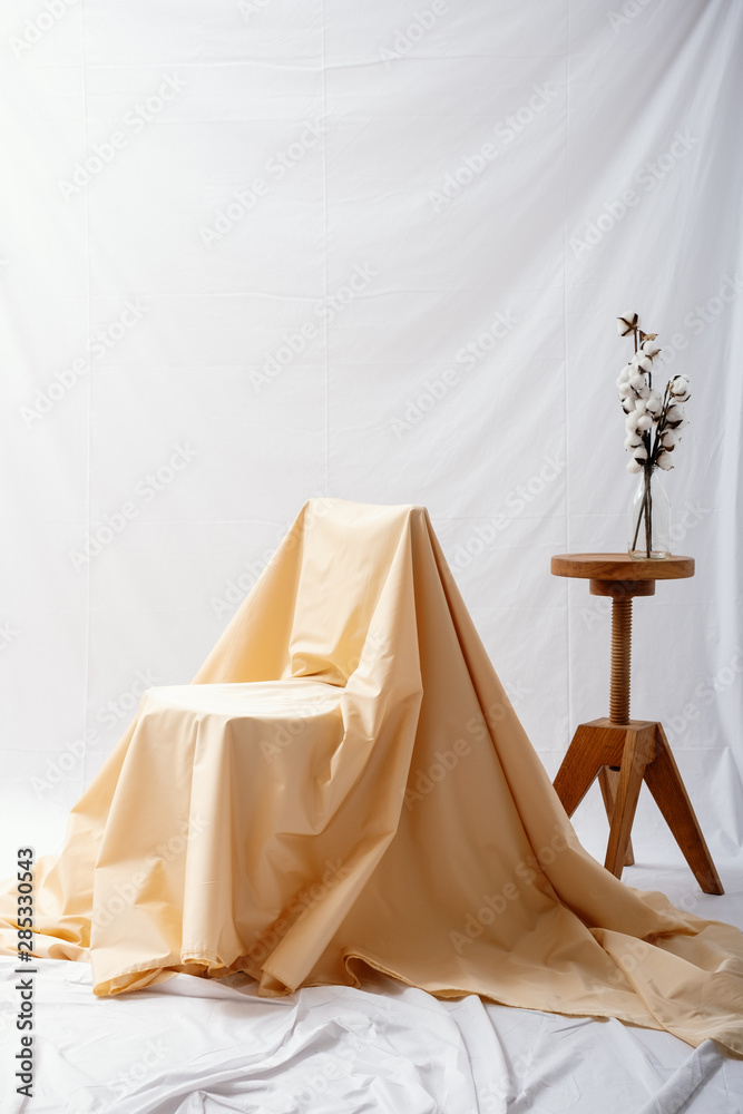 White Studio Set With Chair And Drapery Stock Photo | Adobe Stock