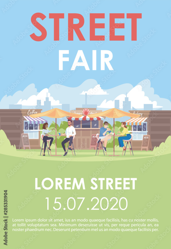 Street fair brochure template. Summer weekend at park cafe. Flyer ...