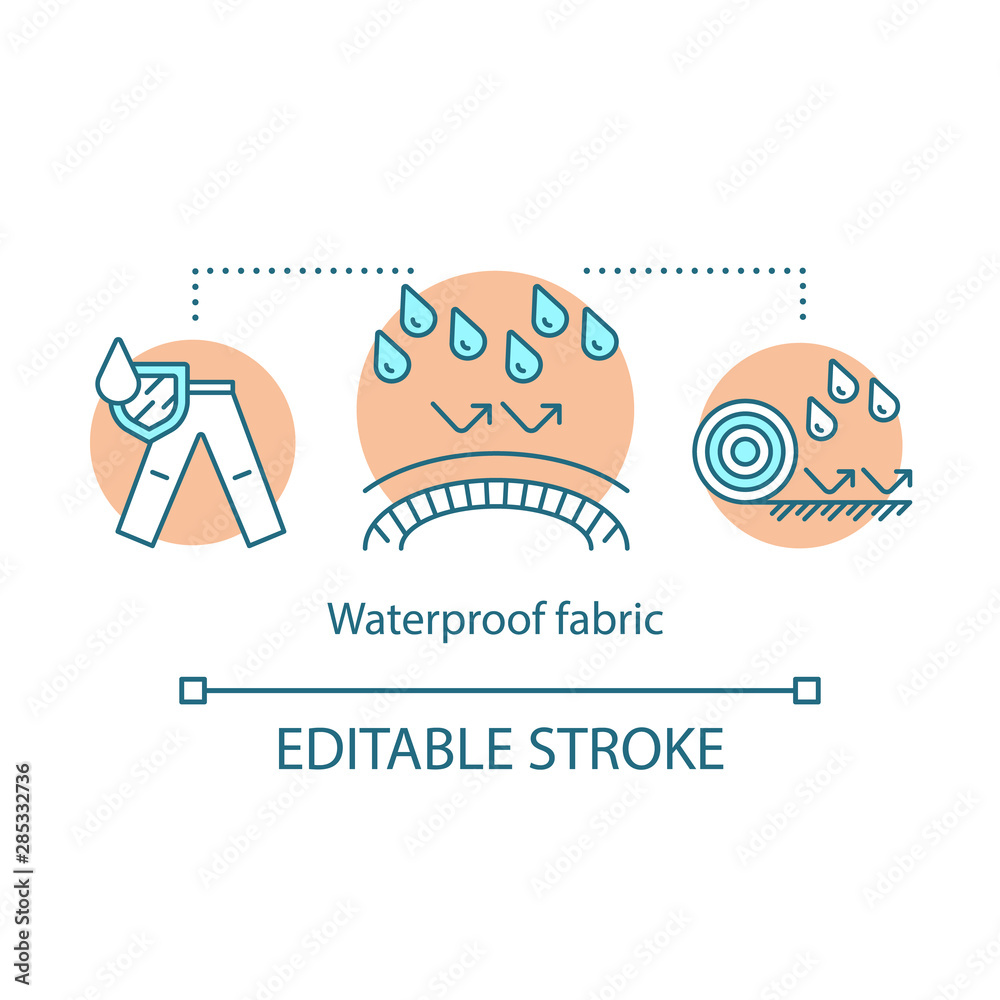 Waterproof fabric concept icon. Water resistant textile, hydrophobic ...