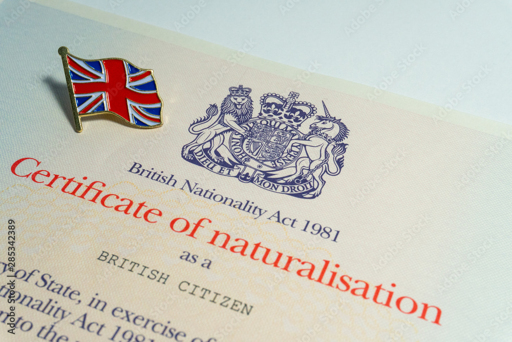 Official certificate of naturalisation awarded to new British Citizens ...