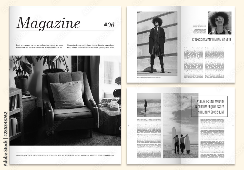 Black and White Magazine Layout Stock Template | Adobe Stock