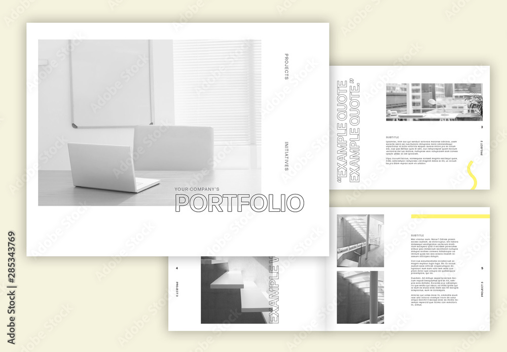 Landscape Business Portfolio Layout with Yellow Accents Stock Template ...