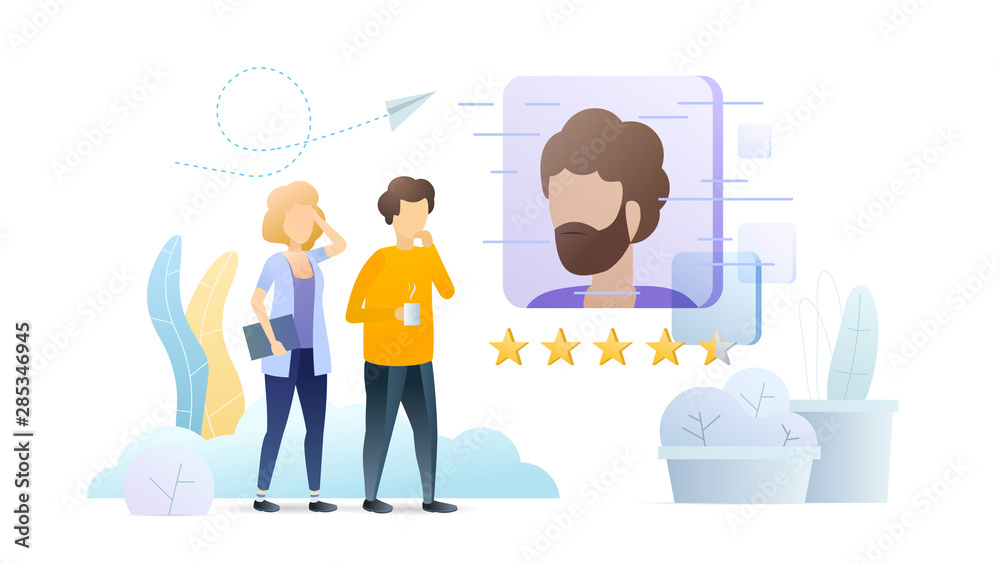 Job casting, HR agency flat vector illustration. Man and woman ...