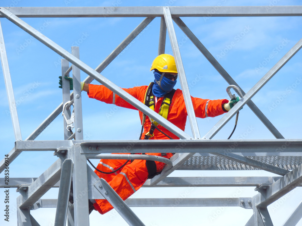 Man Working on the Working at height. Professional industrial climber ...