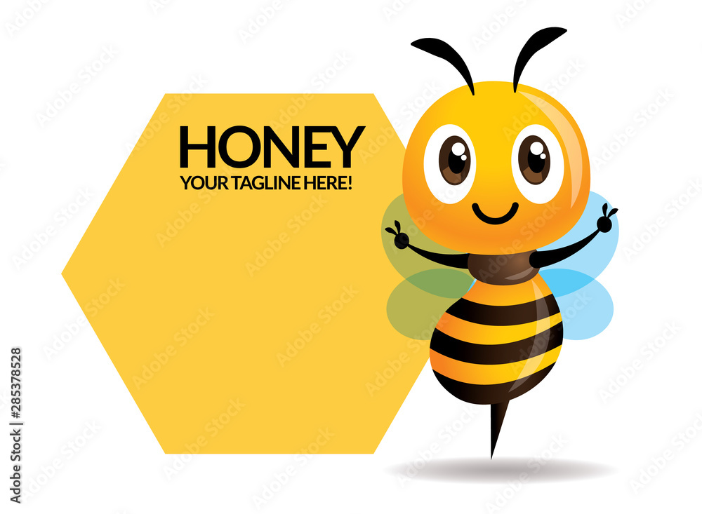 Cartoon cute bee spread hands with big signage or signboard Stock ...
