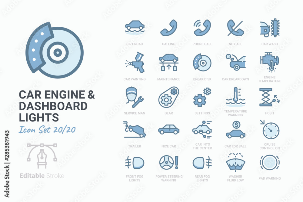 Car Engine and Dashboard Lights Stock Vector | Adobe Stock