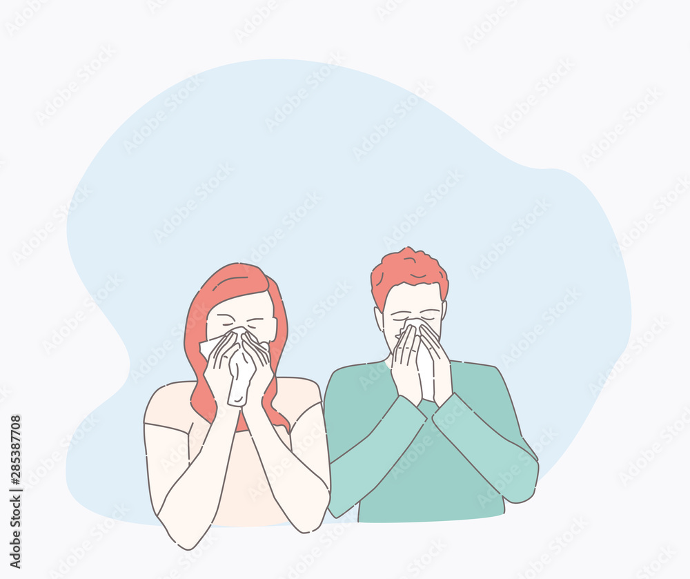 symptoms of a cold patient. hand drawn style vector design ...