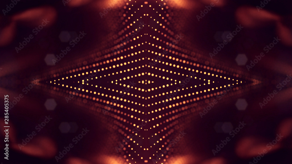 3d rendering background of glowing particles that form curved lines and ...