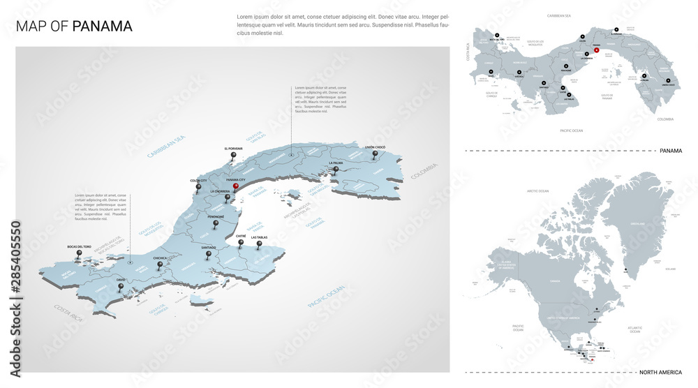 Vector set of Panama country. Isometric 3d map, Panama map, North ...
