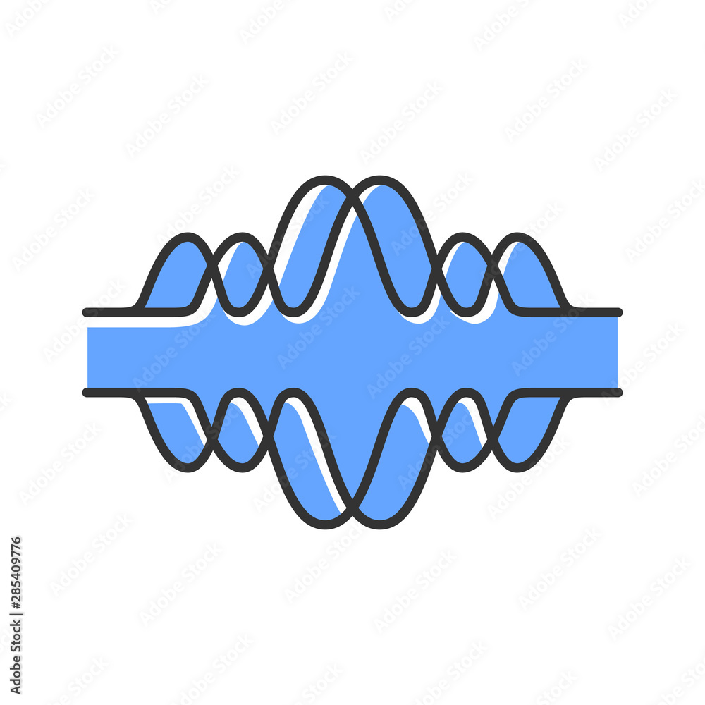 Blue overlapping waves color icon. Voice recording, radio signal ...