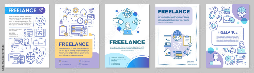 Vetor de Freelance job brochure template layout. Remote working, home ...