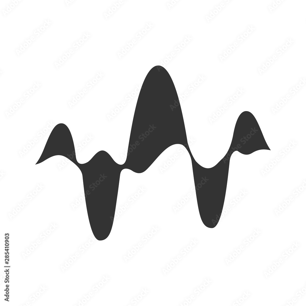 Overlapping curves, waves glyph icon. Silhouette symbol. Vibration ...