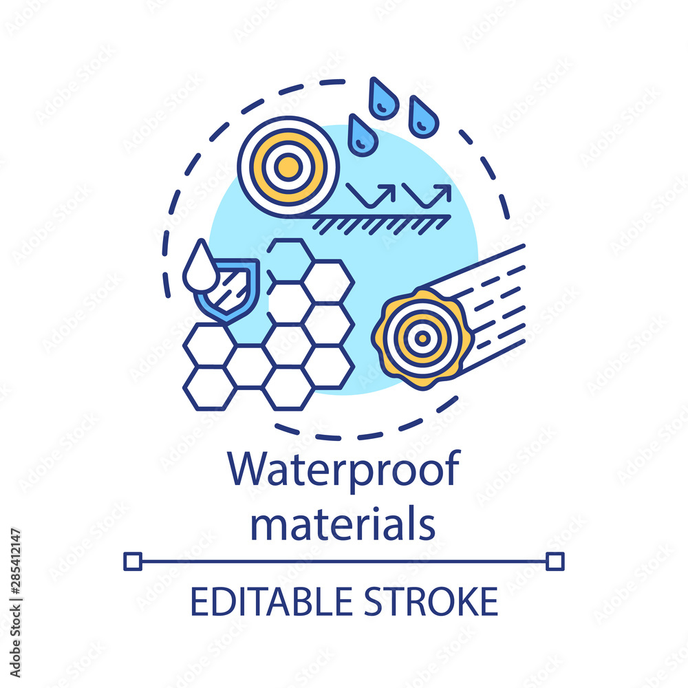 Waterproof materials concept icon. Water resistant substances idea thin ...