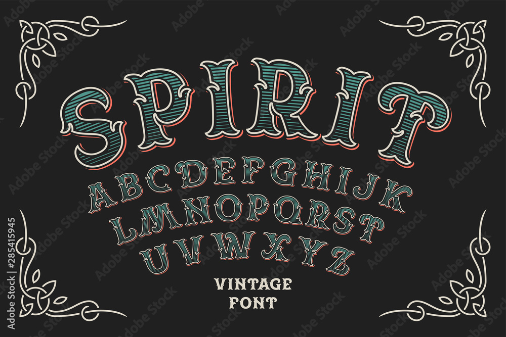 Vintage decorative typeface with color layers and beautiful ornate ...