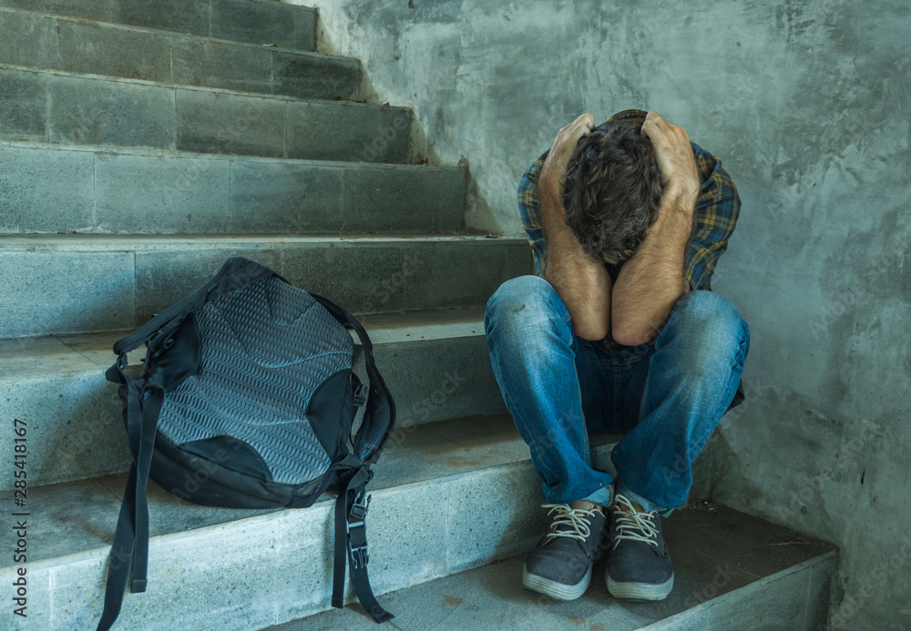 Campaign vs homophobia with young sad and depressed college student man ...