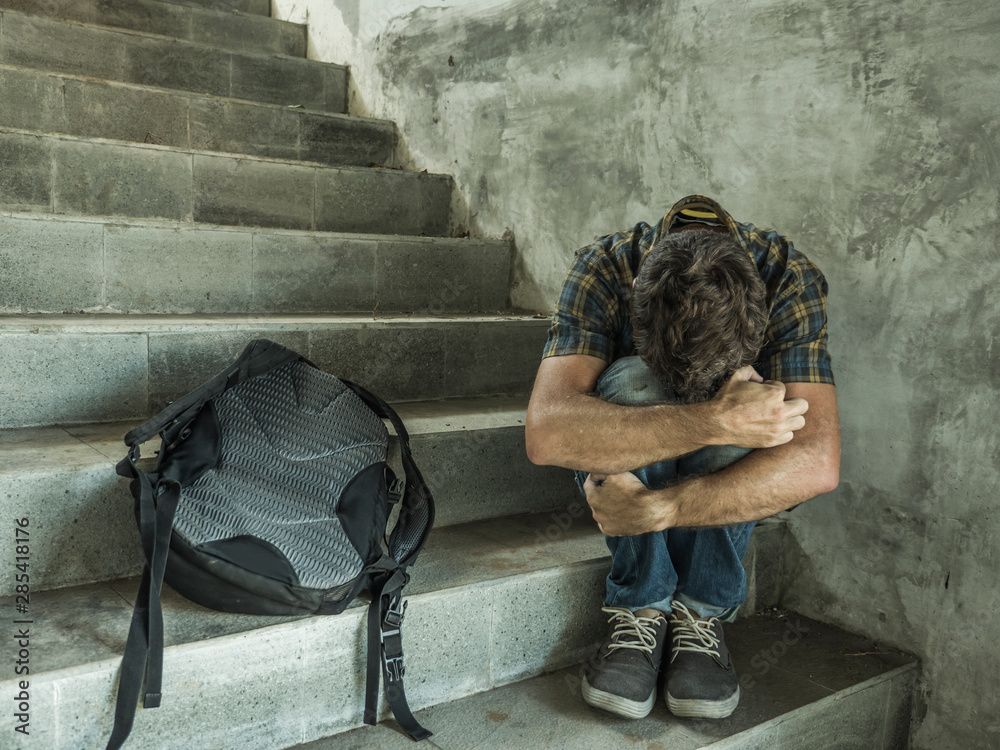 Campaign vs homophobia with young sad and depressed college student man ...