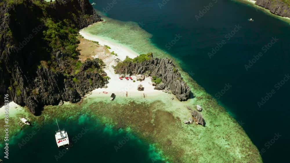 Aerial drone tropical landscape bay with beach and clear blue water ...