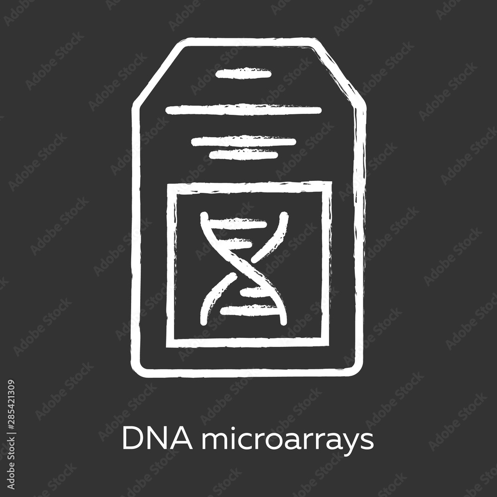 DNA microarray chalk icon. DNA chip. Microscopic chromosome spots ...