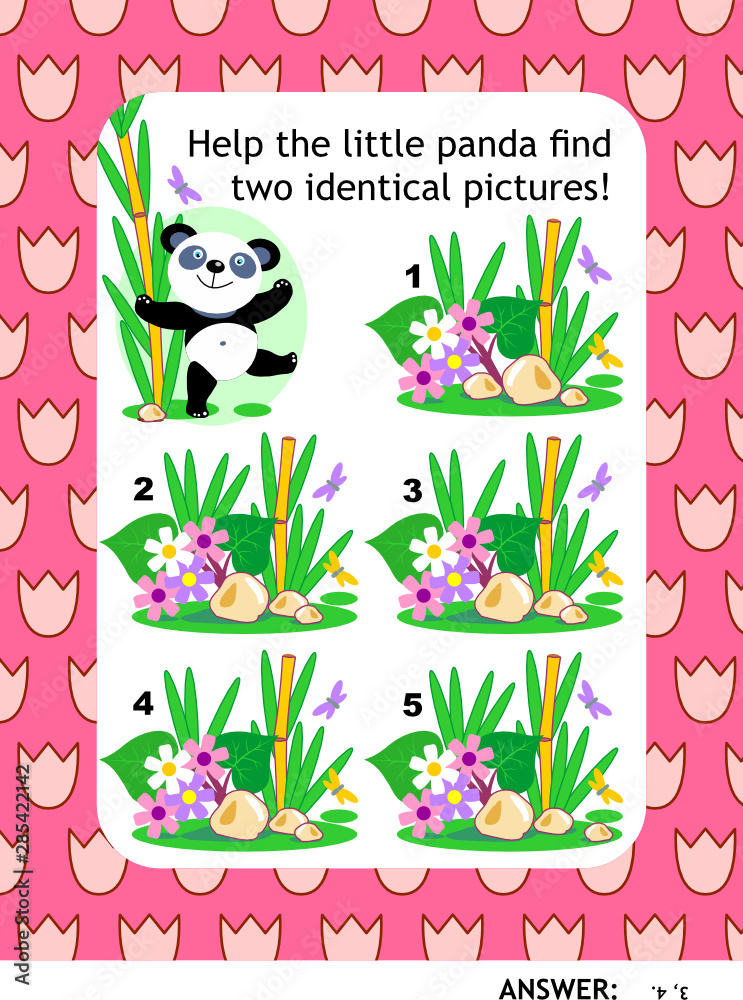 Visual logic puzzle with panda bear and nature clips: Can you find the ...