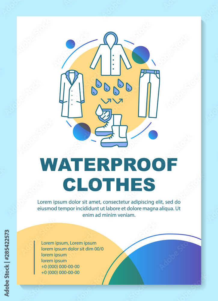 Rainproof clothes, waterproof footwear brochure template layout. Flyer ...