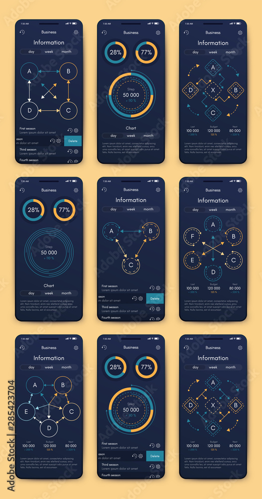 Different UI, UX, GUI screens and flat web icons for mobile apps Stock ...